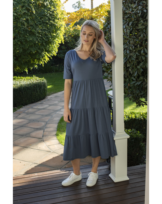 VASSALLI VEE NECK SHORT SLEEVE TIERED DRESS - Dresses : Status Clothing ...