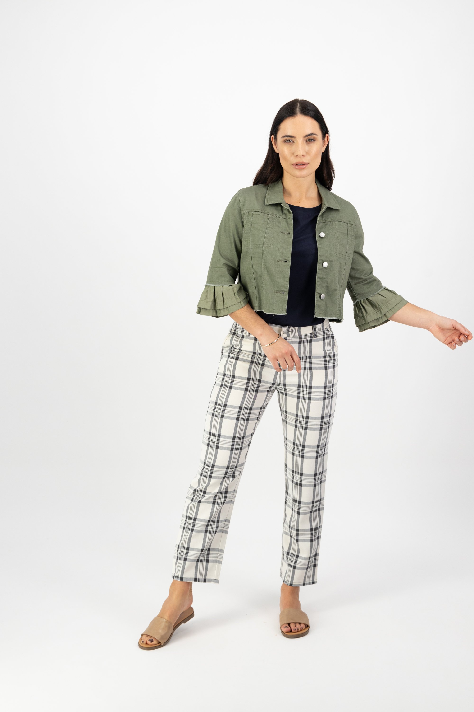 VASSALLI CROPPED DENIM JACKET WITH FRILL SLEEVE - Jackets : Status ...